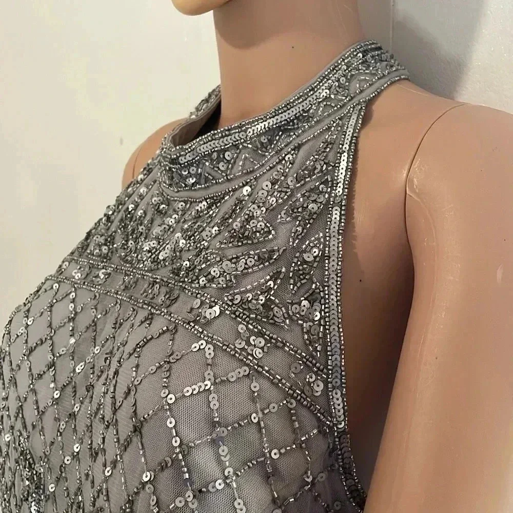Dresses | Adrianna Papell Size 16 Silver Floor Length Gown | Poshmark